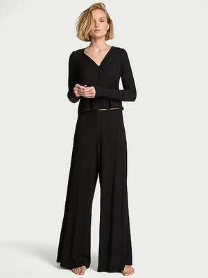 Victoria's Secret So Soft Modal Ultra-fine Henley Top & Wide-leg Pant Set - Black