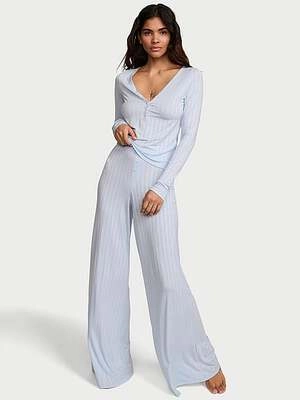 Victoria's Secret So Soft Modal Ultra-fine Henley Top & Wide-leg Pant Set - Blue