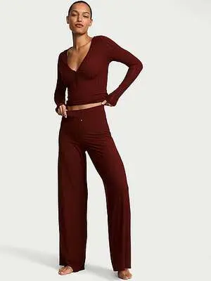 Victoria's Secret So Soft Modal Ultra-fine Henley Top & Wide-leg Pant Set - Brown