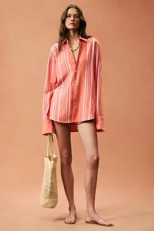MARRAKSHI LIFE For French Cuff Striped Cotton Shirt - Orange