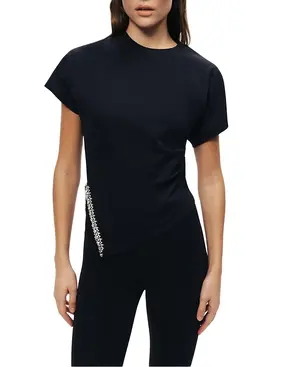NOCTURNE NOCTURNE Embellished Asymmetric T-Shirt Black