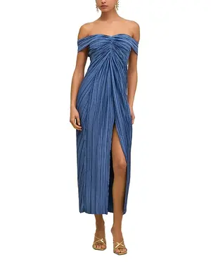 Cult Gaia Rivoli Off-the-shoulder Pleated Maxi Dress - Tide
