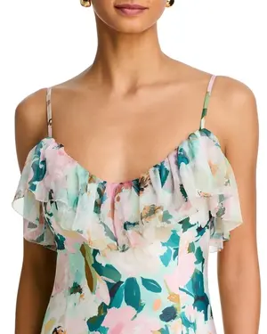 Aqua Floral Ruffle Maxi Dress