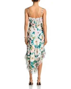 Aqua Floral Ruffle Maxi Dress