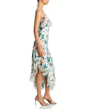 Aqua Floral Ruffle Maxi Dress