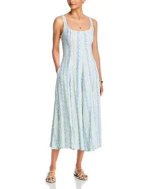 Aqua Wallpaper Stripe Midi Dress