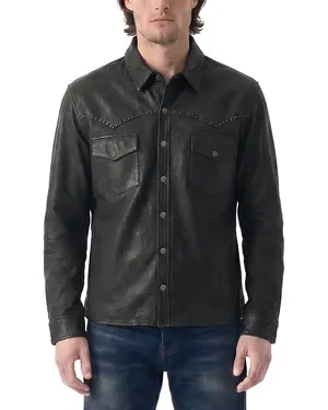ANTIK DENIM Western Leather Handstitch Shirt - Black
