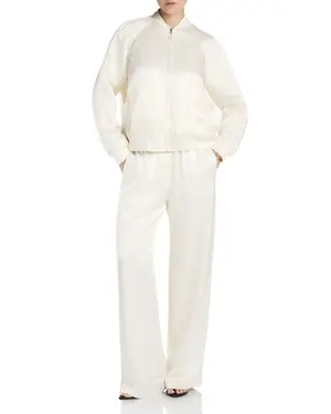 Casablanca Wide Leg Satin Trousers With Embroidered Detail