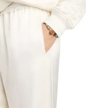 Casablanca Wide Leg Satin Trousers With Embroidered Detail