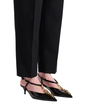 Balmain Sync Chain Kitten Slingbacks In Leather - Black