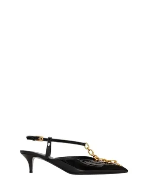Balmain Sync Chain Kitten Slingbacks In Leather - Black