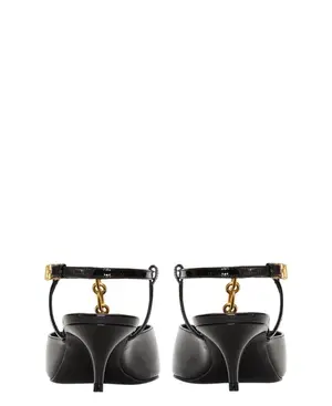 Balmain Sync Chain Kitten Slingbacks In Leather - Black