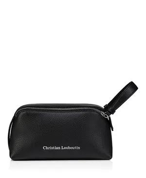 CHRISTIAN LOUBOUTIN Grained Calf Leather Pouch With Wrist Strap - Black