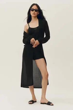 Alo Yoga Silk Cashmere Heatwave Long Cardigan Top Black