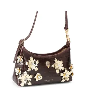 Kurt Geiger Medium Embossed Leather Sling Bag With Flower Embellishments