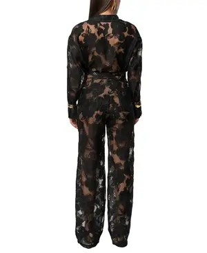 JLUXLABEL Sheer Organza Floral Long Sleeve Blouse - Black