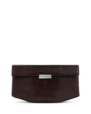 TOTEME Embossed Leather Shoulder Bag With Silver Tone Clasp - Brown