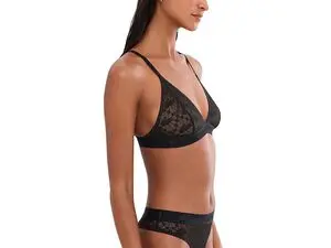 Lacoste Logo Lace Triangle Bralette Bra Noir