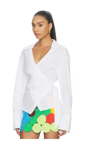 SIMONMILLER Anya Poplin Wrap Top In White