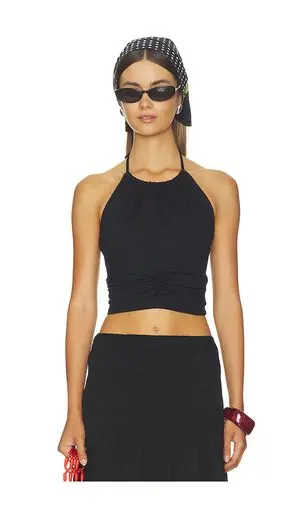 Susana Monaco Halter Gathered Top Tie Neck - Black