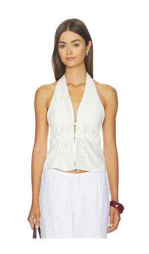 MORE TO COME Belle Halter Top With Front Tie Detail - White