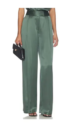 THE SEI Relaxed Trouser In Dark Green - Thyme