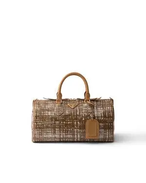 Prada Medium Linen Blend And Leather Top-handle Bag - Brandy