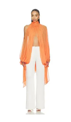 Prabal Gurung Tie-neck Cropped Cocoon Blouse - Orange