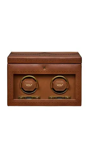 Wolf Brogue Double Watch Winder With Storage - Brown