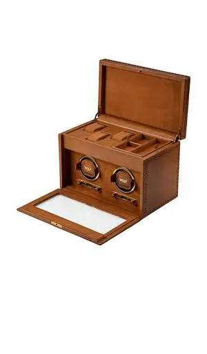 Wolf Brogue Double Watch Winder With Storage - Brown
