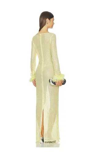 OW Sequined Maxi Dress With Feather Trim