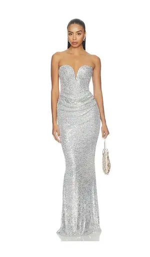 NOOKIE Dante Sequin Embellished Maxi Dress - Grey