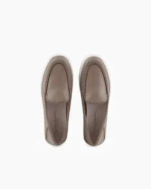 Giorgio Armani Slip Shoe In Leather With Visible Stitching