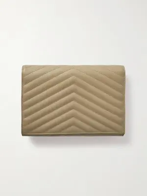Saint Laurent Monogramme Quilted Textured-leather Pouch