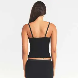 SKIMS Lace Cami Top | Black | | Rib Knit