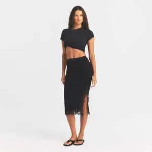 SKIMS Lace Midi Skirt | Black | | Rib Knit - Obsidian