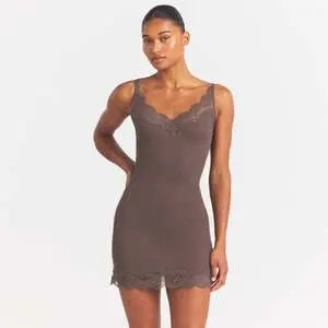 SKIMS Lace Mini Dress | Deep Neutral | | Rib Knit