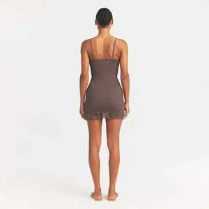 SKIMS Lace Mini Dress | Deep Neutral | | Rib Knit