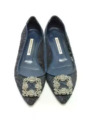 Manolo Blahnik Hangisi Lace Ballet Flats - Blue