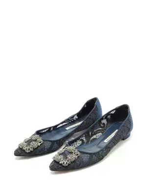 Manolo Blahnik Hangisi Lace Ballet Flats - Blue