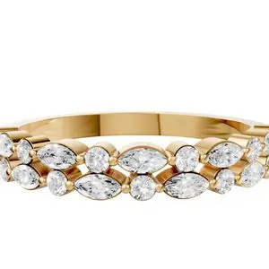 AYA FINE JEWELRY Women's 0.28 Ctw Marquise Cut Lab Diamond & Amethyst Anniversary Band Half Eternity Wedding Ring In 14k Yellow Gold