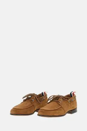Thom Browne Suede Leather Boat Shoes With Tricolor Grosgrain Tab - Brown