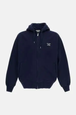 Drole De Monsieur Slogan Zip Hoodie - Blue