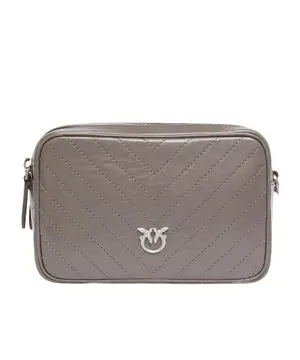 Pinko Medium Chevron Leather Camera Bag With Strap - Gray