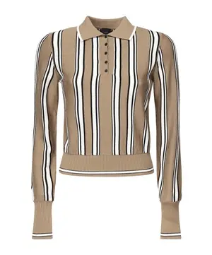Pinko Striped Polo-neck Cardigan - Nude