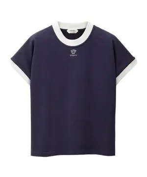 Versace Embroidered-logo Stretch Cotton-jersey Slim T-shirt - Blue