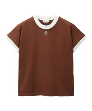 Versace Embroidered-logo Stretch Cotton-jersey Slim T-shirt - Brown