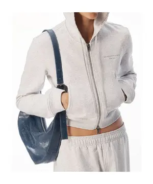 Alexander Wang Crystal Fitted Long Sleeve Zip Up