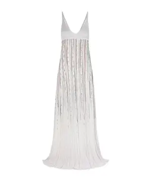 Missoni Pleated Striped Metallic Ribbed-knit Maxi Dress - White