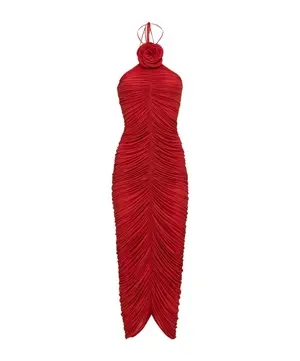 Magda Butrym Ruched Halterneck Flower Dress